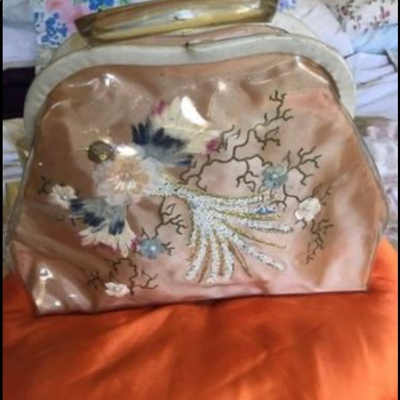 Bags | Vintage 195 Purse Clear Plastic Look Beautiful Floral ...